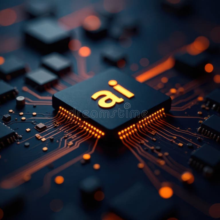 Modern Microchip Displaying AI Tech in a Digital Landscape Stock Image ...