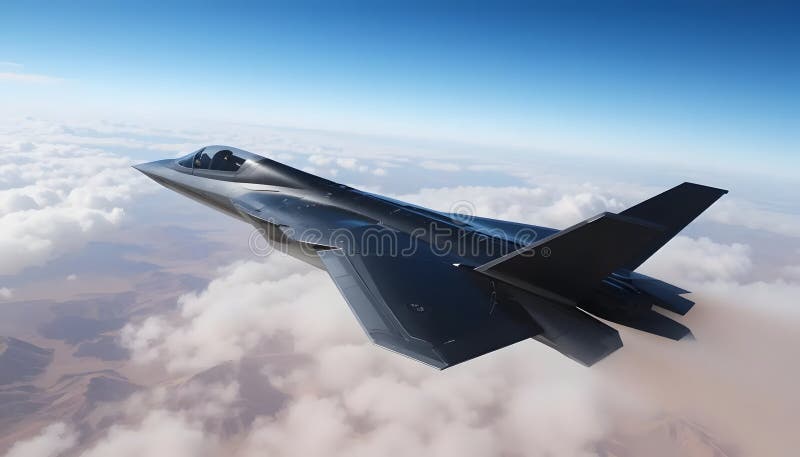 Sleek Military Aircraft with Angular Wings in Flight Stock Illustration ...