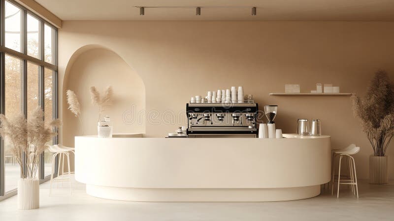 Sleek Minimal Interior Design of Coffee Cafe Bar Shop Stock ...