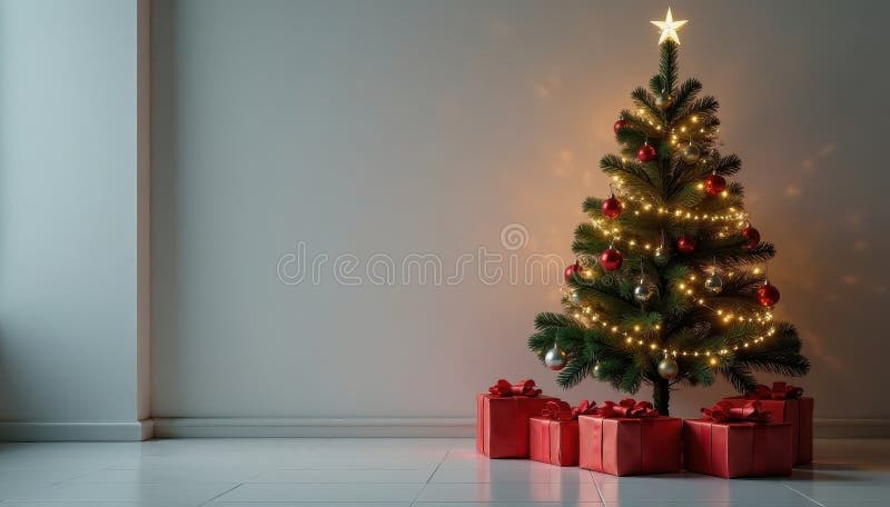 Sleek Minimalist Christmas Tree Presents Under Modern Setting Backdrop ...