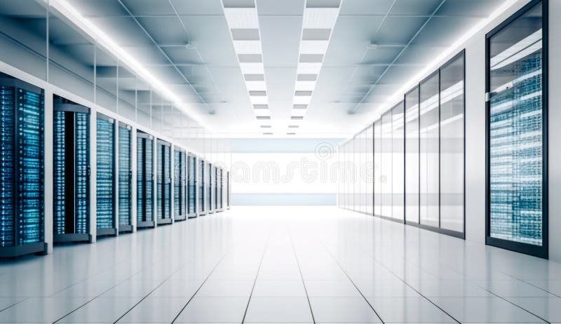 Illuminated Minimalist Data Center with White Walls Stock Illustration ...