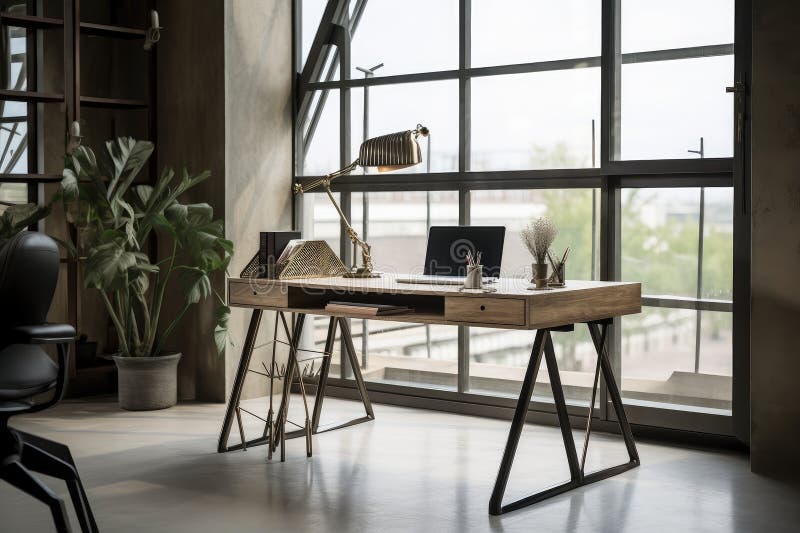 A Sleek, Minimalist Desk in an Industrial Setting Stock Illustration ...