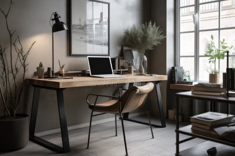 A Sleek, Minimalist Desk in an Industrial Setting Stock Illustration ...