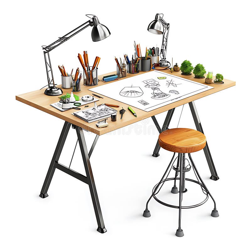 Sleek Minimalist Drafting Table for Design Studio Stock Illustration ...