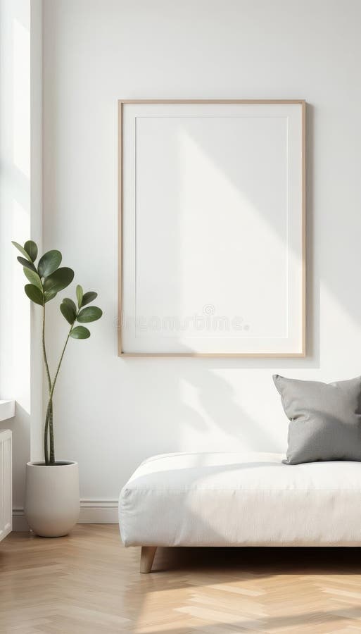 Sleek Minimalist Horizontal Frame on White Wall, Lines, Light, Shadow ...