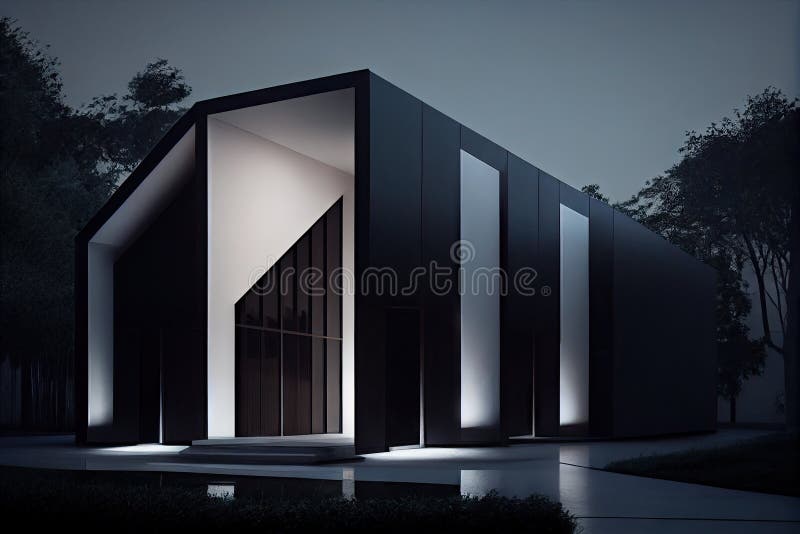 A Sleek and Minimalist House, with Dramatic Lighting and Shadows Stock ...