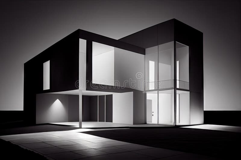 A Sleek and Minimalist House, with Dramatic Lighting and Shadows Stock ...