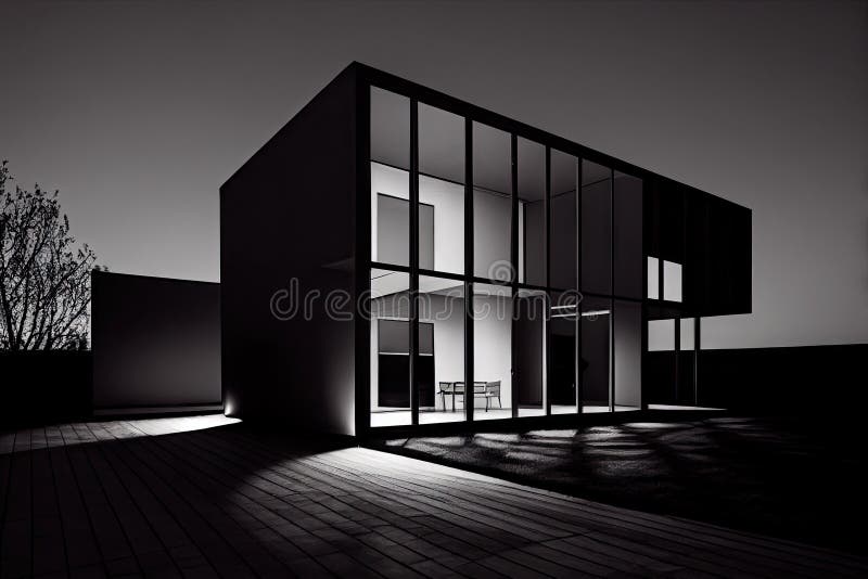 A Sleek and Minimalist House, with Dramatic Lighting and Shadows Stock ...