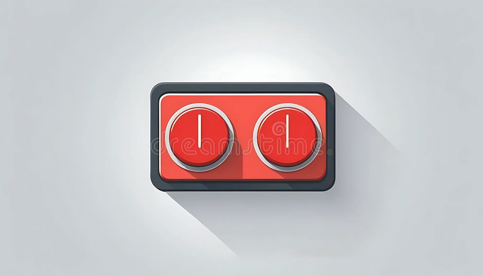 Two Red Control Buttons Flat Design with Long Shadow Stock Illustration ...