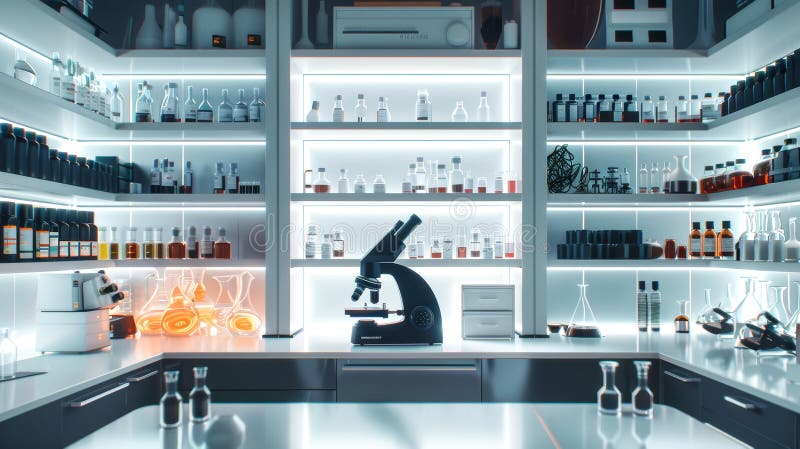 A Sleek, Minimalist Laboratory Showcases a Black Microscope with ...