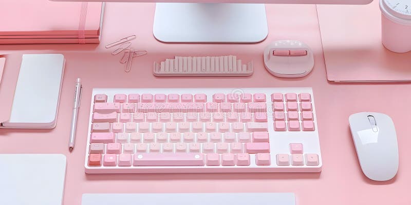 Sleek Minimalist Office Desk Setup in Soft Pink Generative AI Stock ...