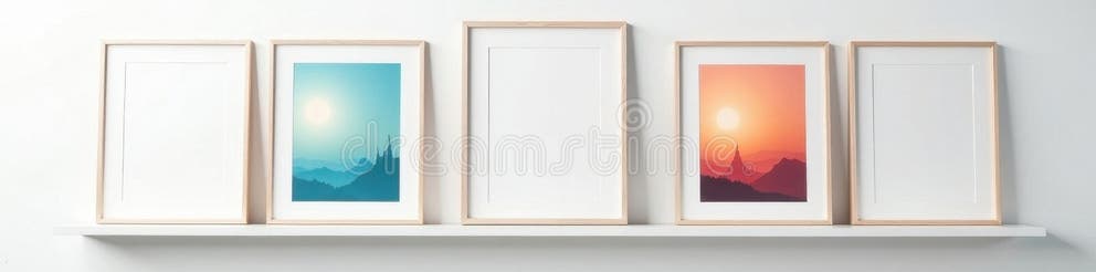 Sleek Minimalist Rack, Empty Frames on White Wall, Design, Flat Stock ...