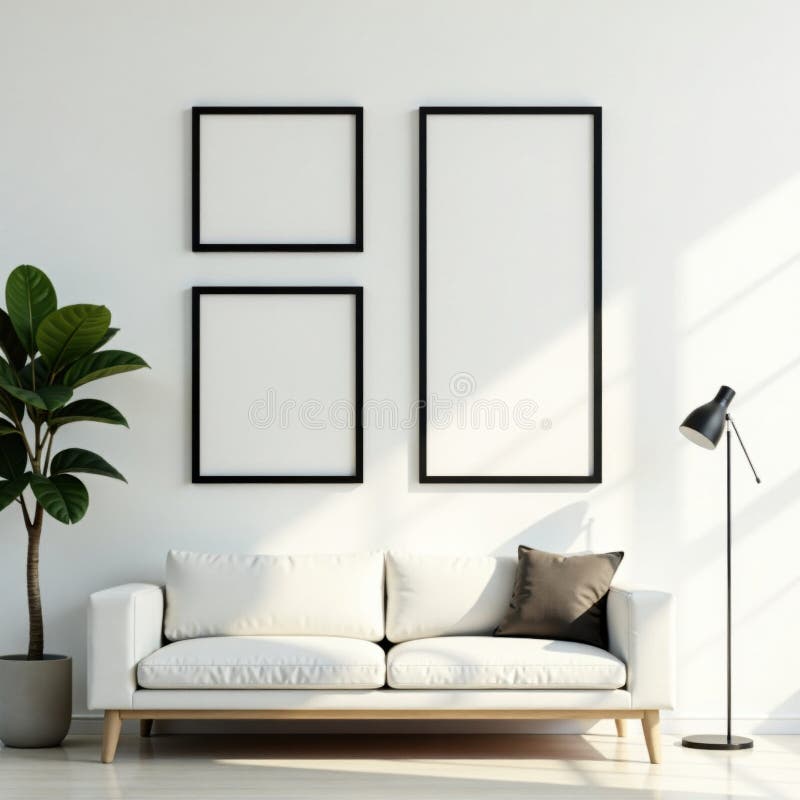 Sleek Minimalist Rack; Empty Frames on White Wall, White, White Wall ...