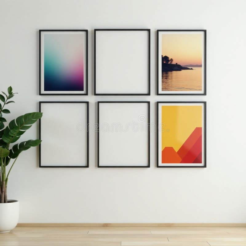 Sleek Minimalist Rack; Empty Frames on White Wall, Showcase, Dwelling ...