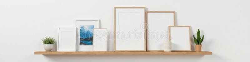 Sleek Minimalist Rack, Empty Frames on White Wall, Stylish, Picture ...