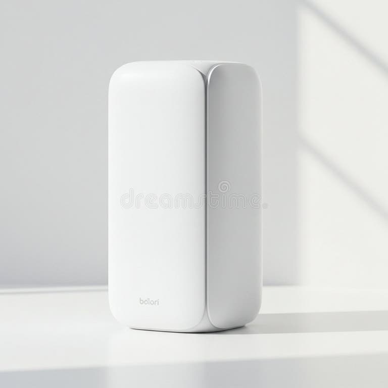 A Sleek, Minimalist White Rectangular Device Stands on a Flat Surface ...
