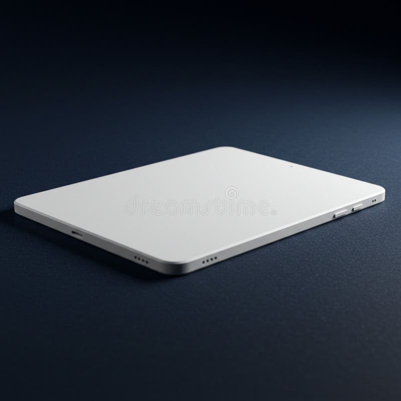 A Sleek, Minimalist White Tablet Lies on a Dark Textured Surface. Its ...