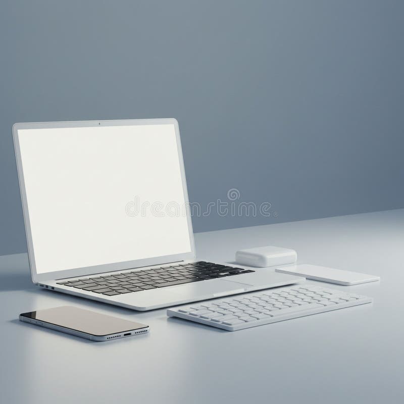 A Sleek, Minimalist Workspace Setup Features a Silver Laptop with a ...
