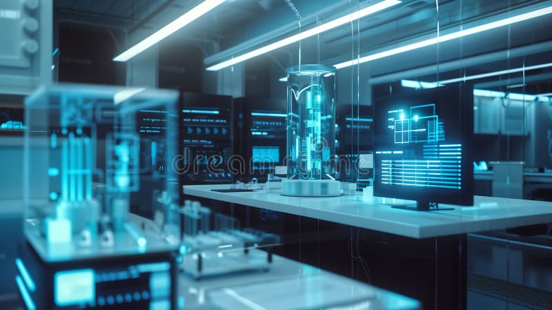 A Sleek, Minimalistic Quantum Computer Setup Inside a Modern, Hi Stock ...