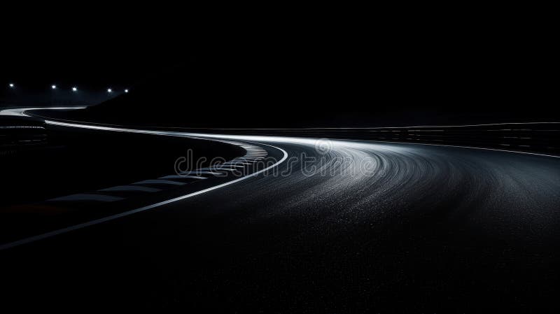 Sleek and Minimalistic View of a Racetrack Curve at Night, Illuminated ...