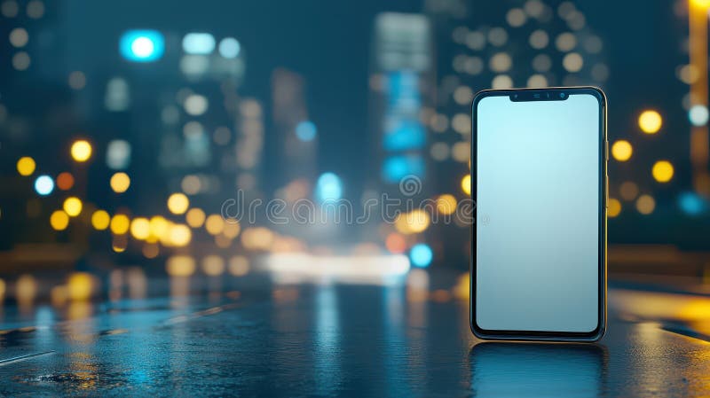 Sleek Mobile Phone Reflecting Cityscape on Table, Urban Connectivity ...