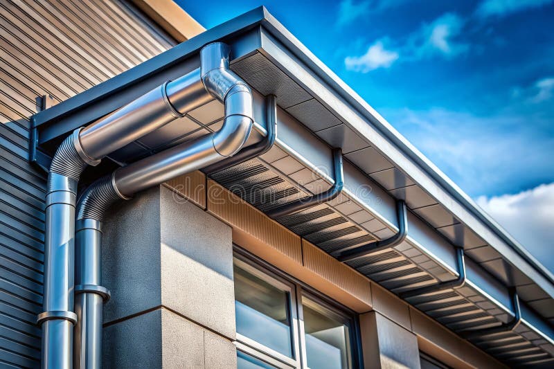 Sleek Modern Architecture a Closeup Look at Rain Gutters and Downpipes ...