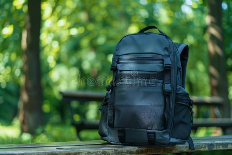 A Sleek, Modern Black Backpack with Multiple Compartments, Resting on a ...