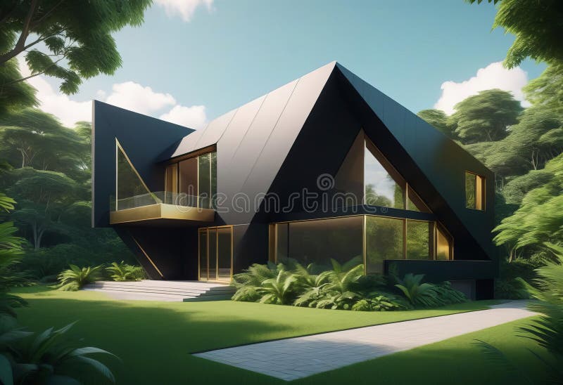 A Sleek, Modern Black House Stock Illustration - Illustration of ...