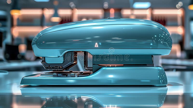 A Sleek Modern Blue Stapler with a Glossy Finish and an Ergonomic ...