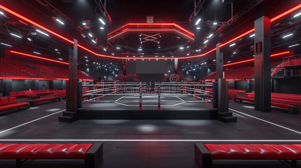 Sleek, Modern Boxing Ring Awaits in a Stylish Loft Setting, Illuminated ...