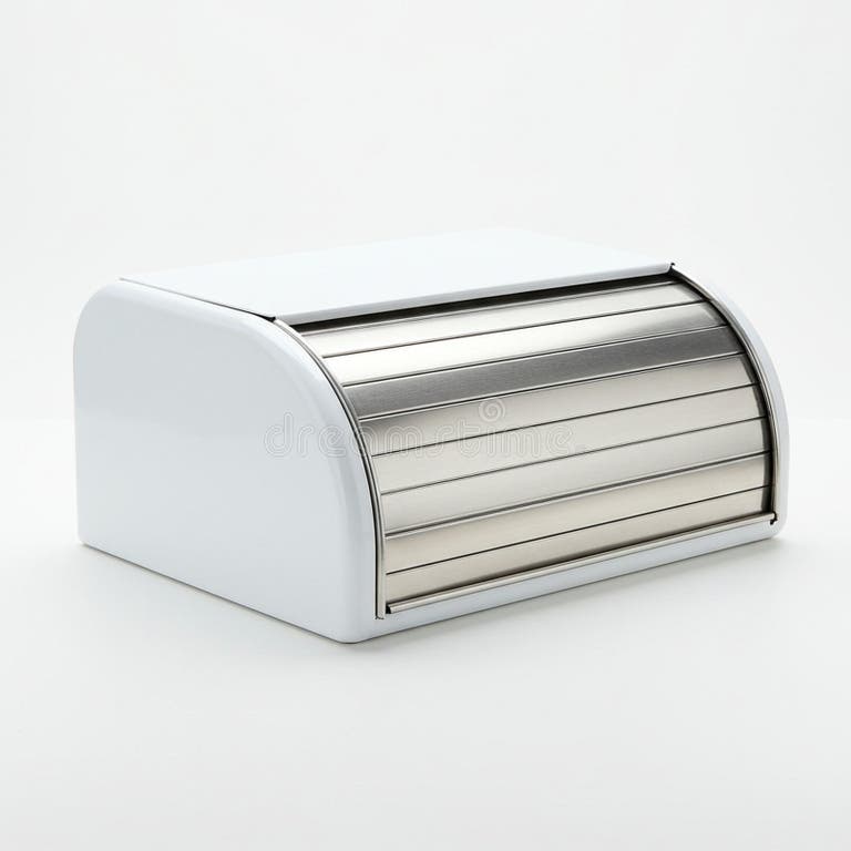A Sleek, Modern Bread Box Featuring a White Exterior with a Roll-top ...