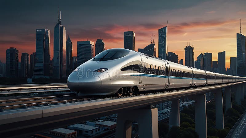 A Sleek and Modern Bullet Train Zooming through a Futuristic ...