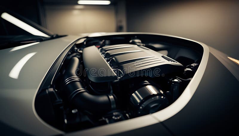 Sleek Modern Car Engine Bay Open Displaying Components Stock ... Sleek Modern Car Engine Bay Open Displaying Components Stock ...