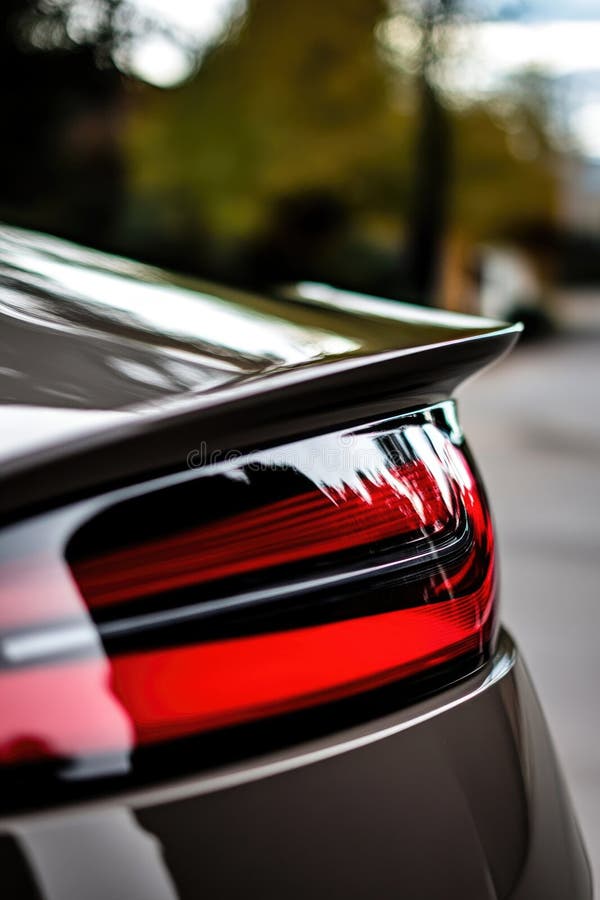 Sleek Modern Car Rear Light with Aerodynamic Spoiler at Sunset Stock ...
