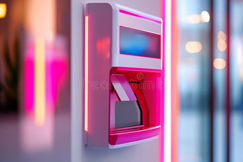 Sleek, Modern Card Reader Terminal with Vibrant Pink and Blue Lighting ...