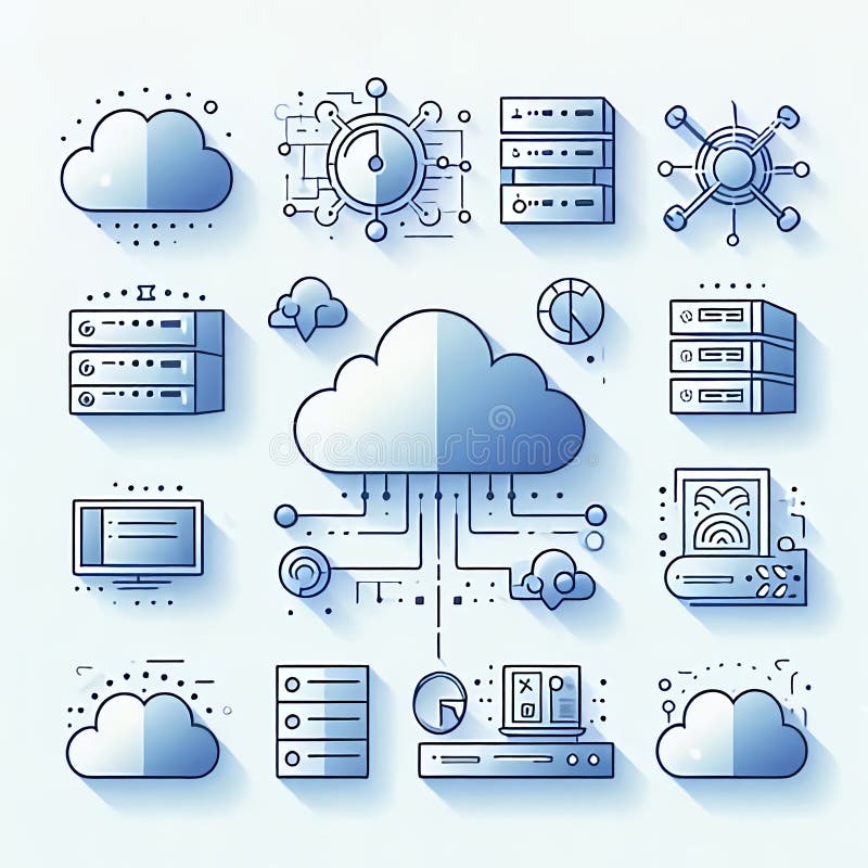 Minimalist Icon Set for Cloud Storage and Virtual Machines Stock ...