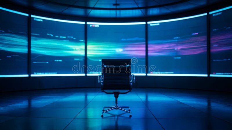 Command Center Chair Facing Digital Monitoring Screens Stock ...