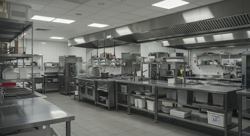 Sleek Modern Commercial Kitchen Design: Stainless Steel Equipment ...