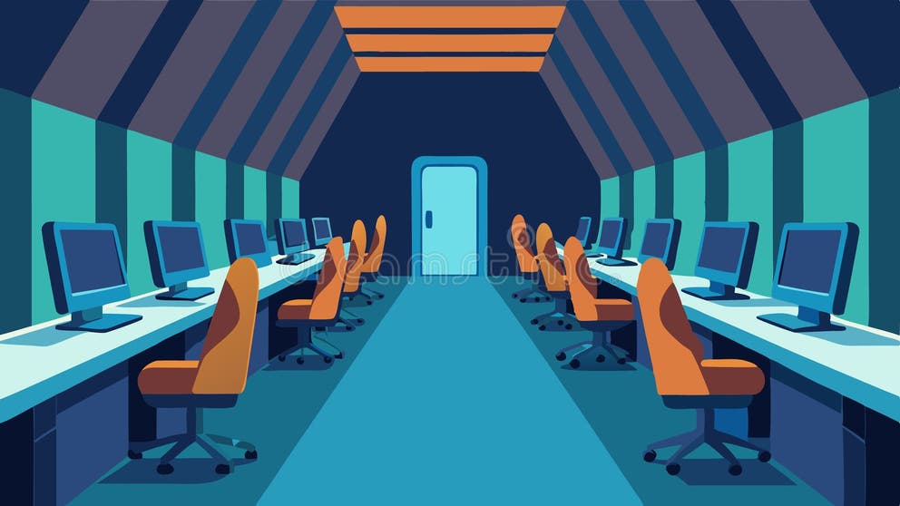 A Sleek and Modern Computer Nook with Rows of Computers and Ergonomic ...