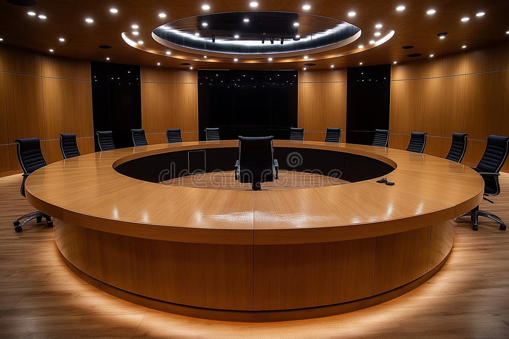 A Modern Conference Room with a Circular Table for Collaboration and ...