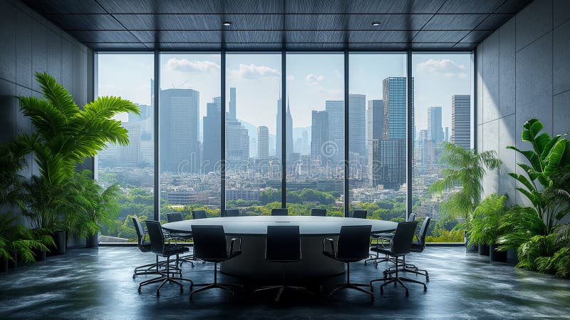 A Sleek, Modern Conference Room with Floor-to-ceiling Windows Offering ...