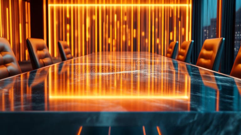 Sleek Modern Conference Table with Orange Backlighting Stock ...