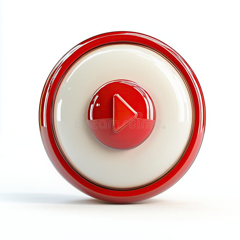 Round Play Button Icon on White Background, 3D Rendering Digital Media ...