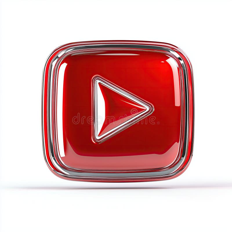 Square Play Button Icon on White Background, 3D Rendering Digital Media ...
