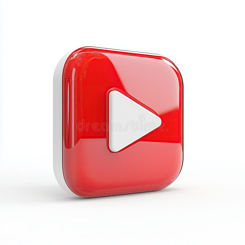 Square Play Button Icon on White Background, 3D Rendering Digital Media ...