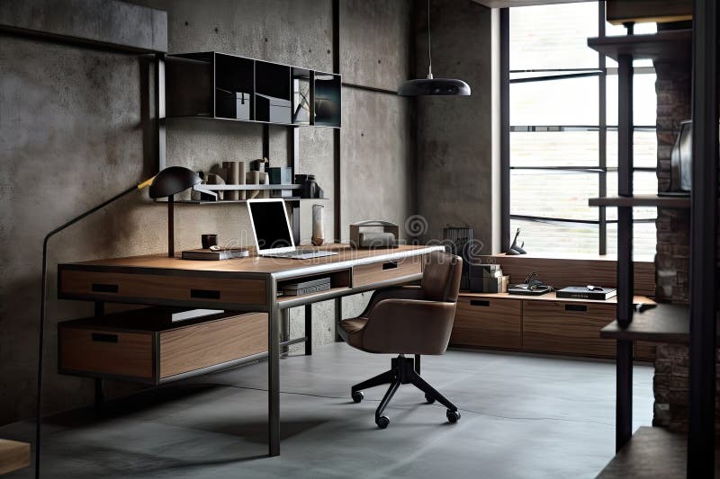 A Sleek, Modern Desk in an Industrial Setting Stock Illustration ...