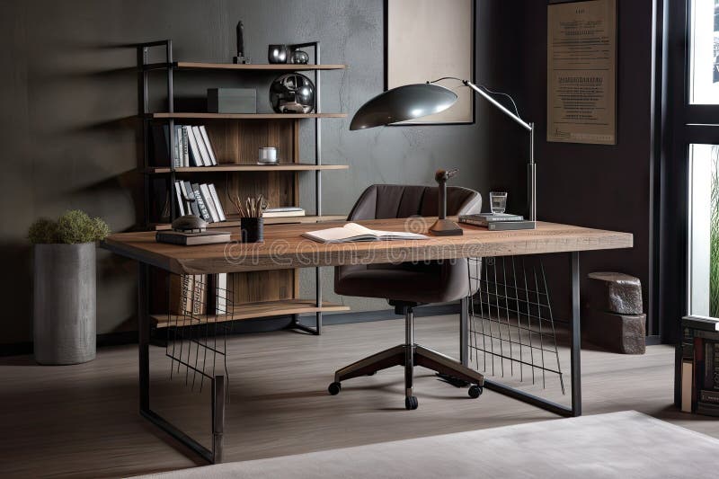 A Sleek, Modern Desk in an Industrial Setting Stock Illustration ...