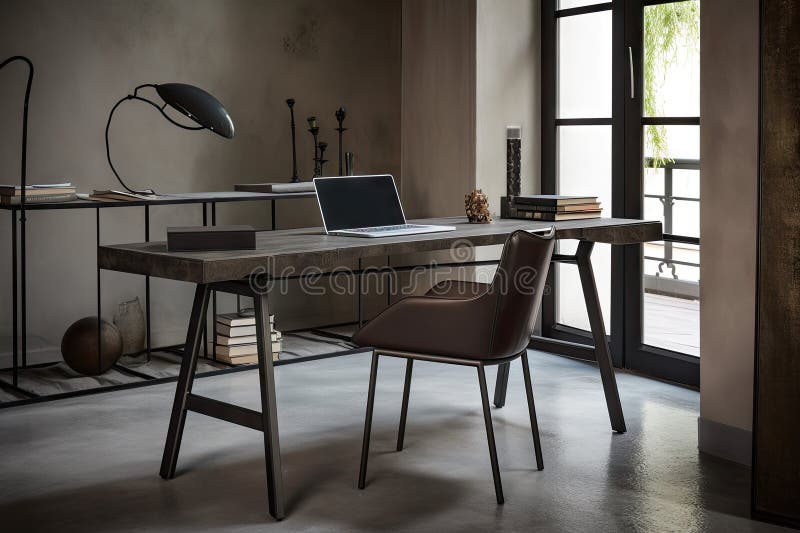 A Sleek, Modern Desk in an Industrial Setting Stock Illustration ...