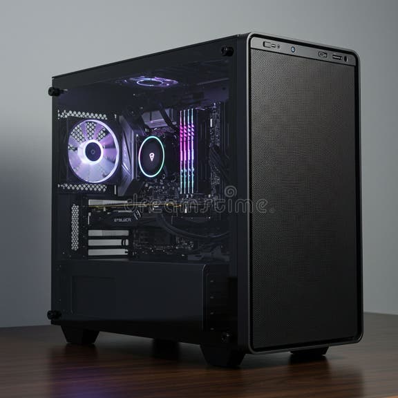 A Sleek, Modern Desktop Computer Tower with a Transparent Side Panel ...
