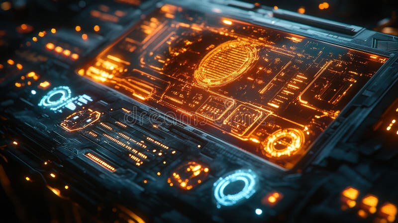 High Tech Digital Interface Glowing Orange Circuits Patterns Futuristic ...